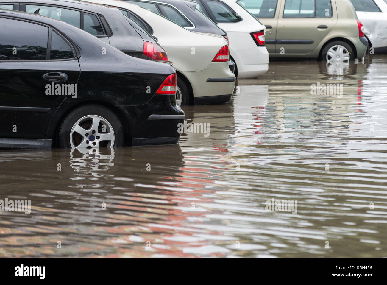 car in water after heavy rain and flood Stock Photo - Alamy