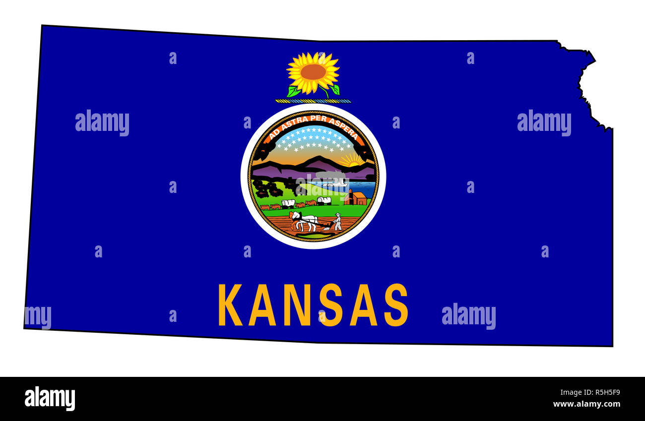 Kansas Outline Map and Flag Stock Photo - Alamy