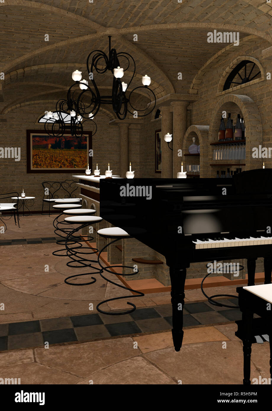 3D Rendering Bar Interior Stock Photo - Alamy