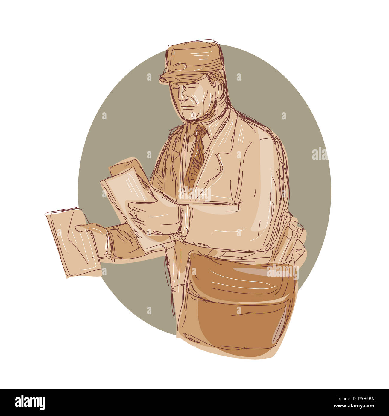 Vintage Postman Delivering Letter Drawing Stock Photo - Alamy