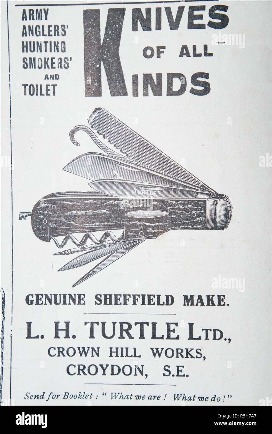 An advert for L.H. Turtle Ltd knives. From an old British magazine from ...