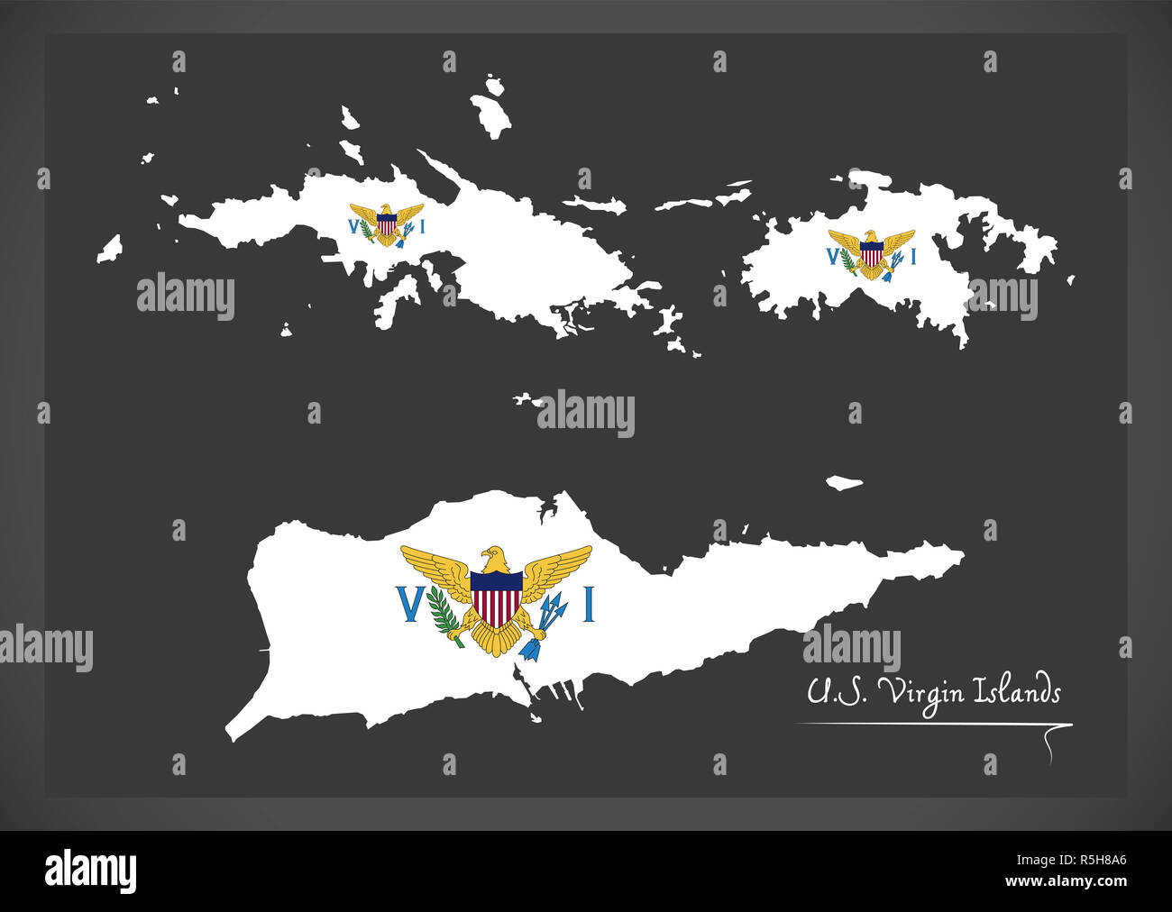 United States Virgin Islands map with official national flag ...