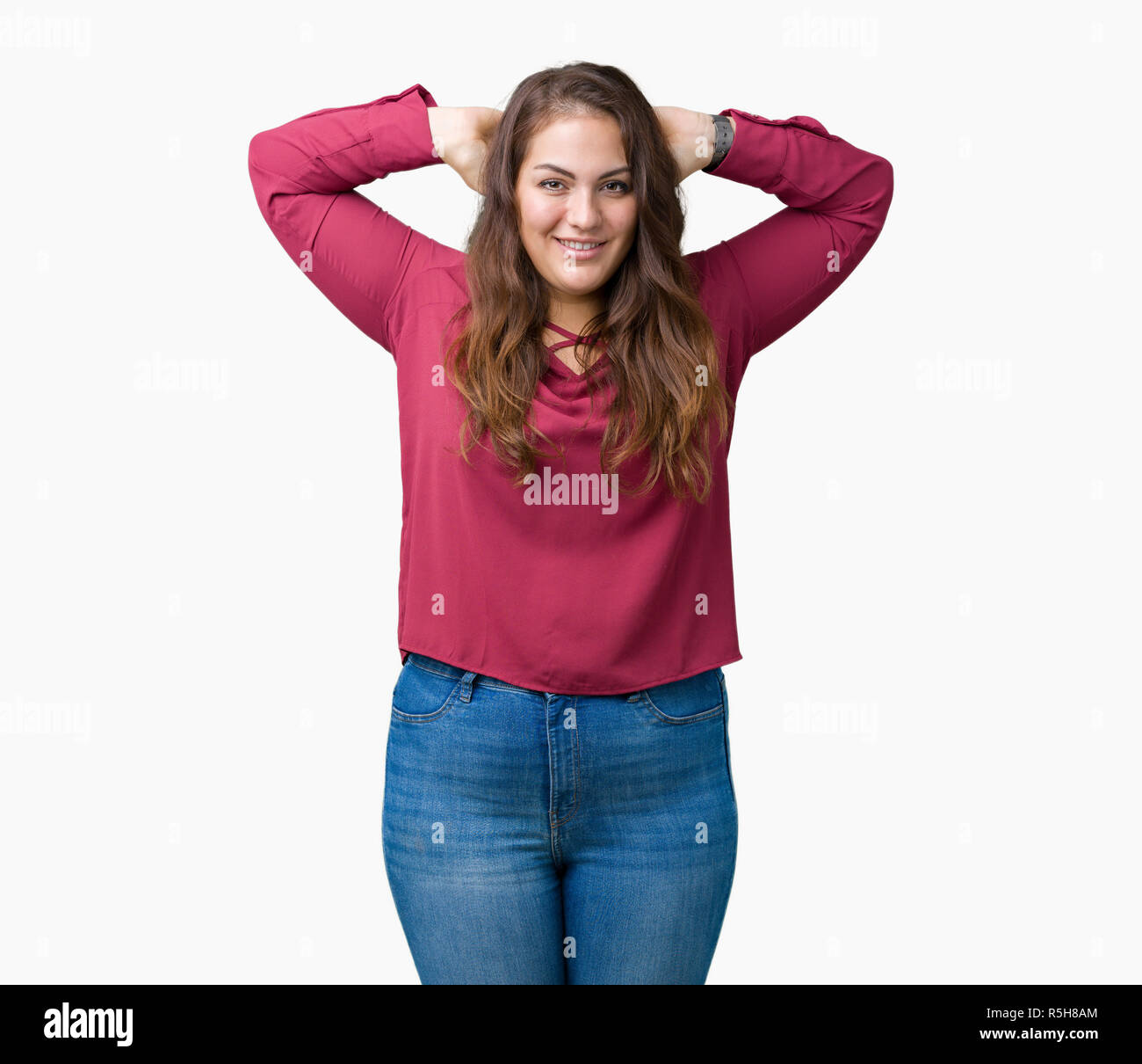 Beautiful plus size young woman over isolated background Relaxing and ...