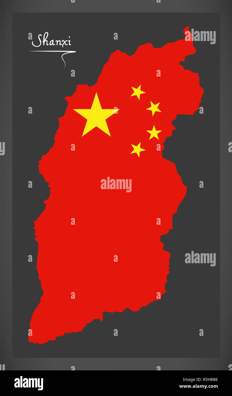 Shanxi China map with Chinese national flag illustration Stock Photo ...