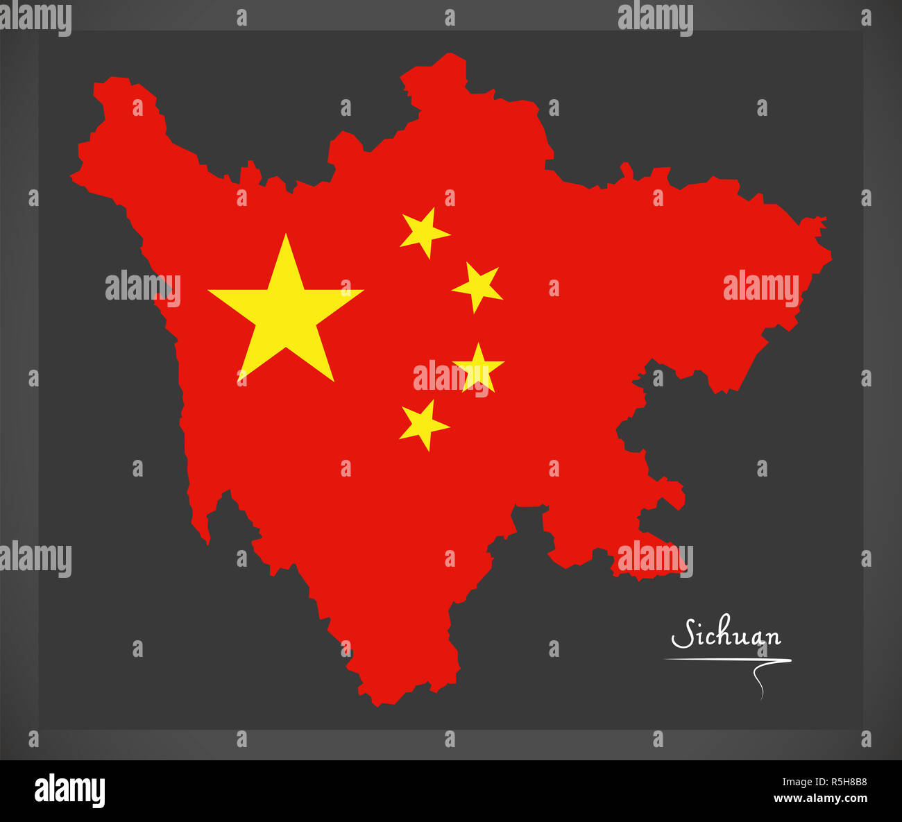 Sichuan China map with Chinese national flag illustration Stock Photo ...