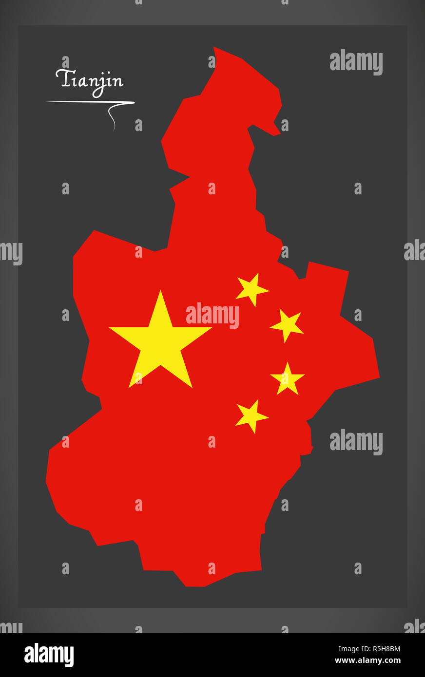 Tianjin China map with Chinese national flag illustration Stock Photo ...
