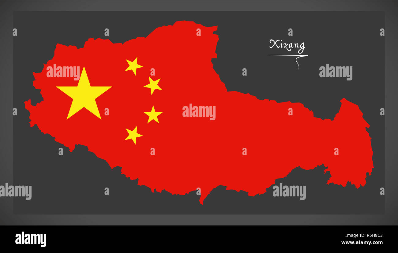 Xizang China map with Chinese national flag illustration Stock Photo ...