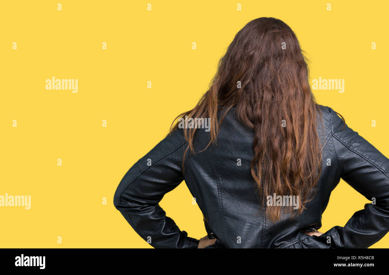 Beautiful plus size young woman wearing a fashion leather jacket over ...