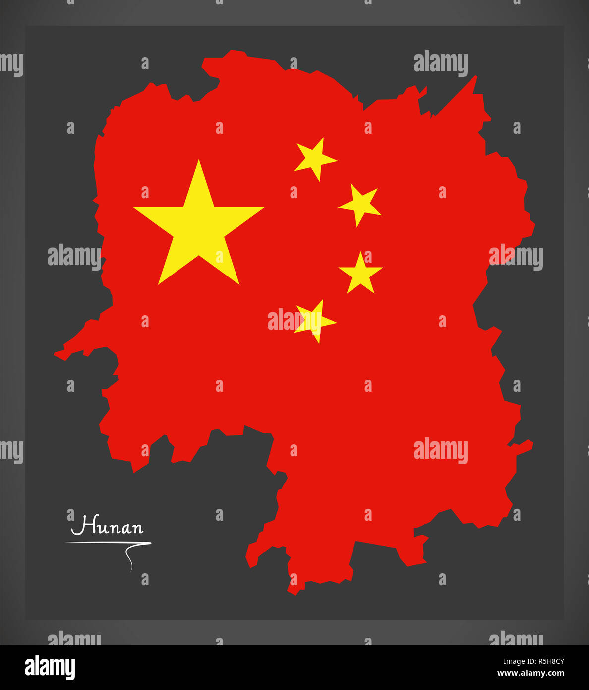 Hunan China map with Chinese national flag illustration Stock Photo - Alamy