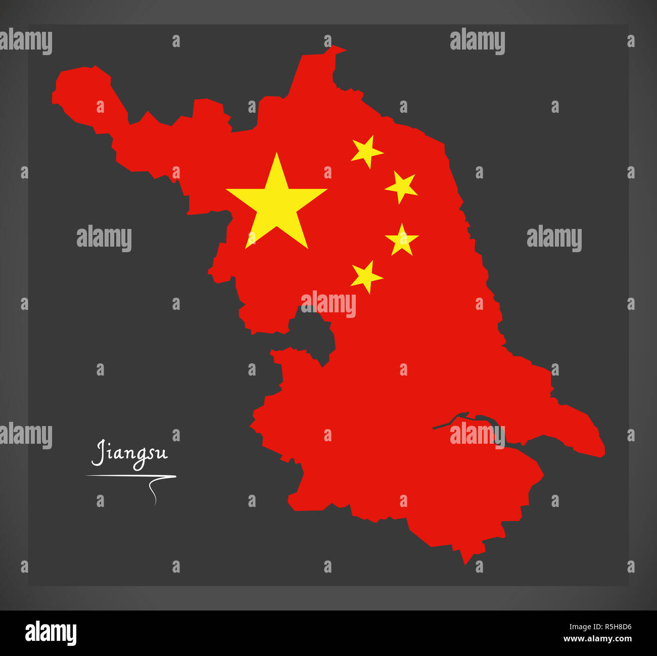 Jiangsu China map with Chinese national flag illustration Stock Photo ...