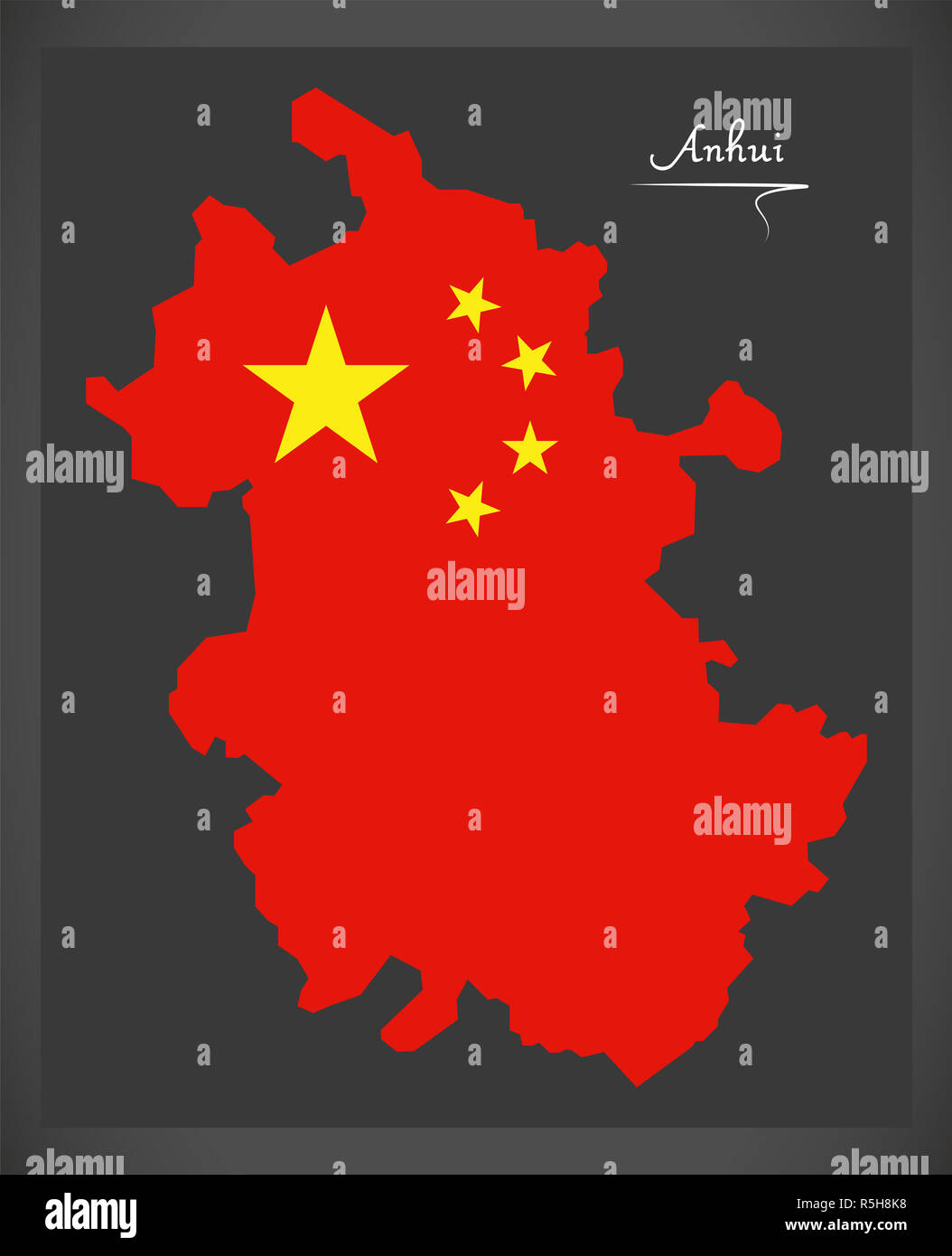 Anhui China map with Chinese national flag illustration Stock Photo - Alamy