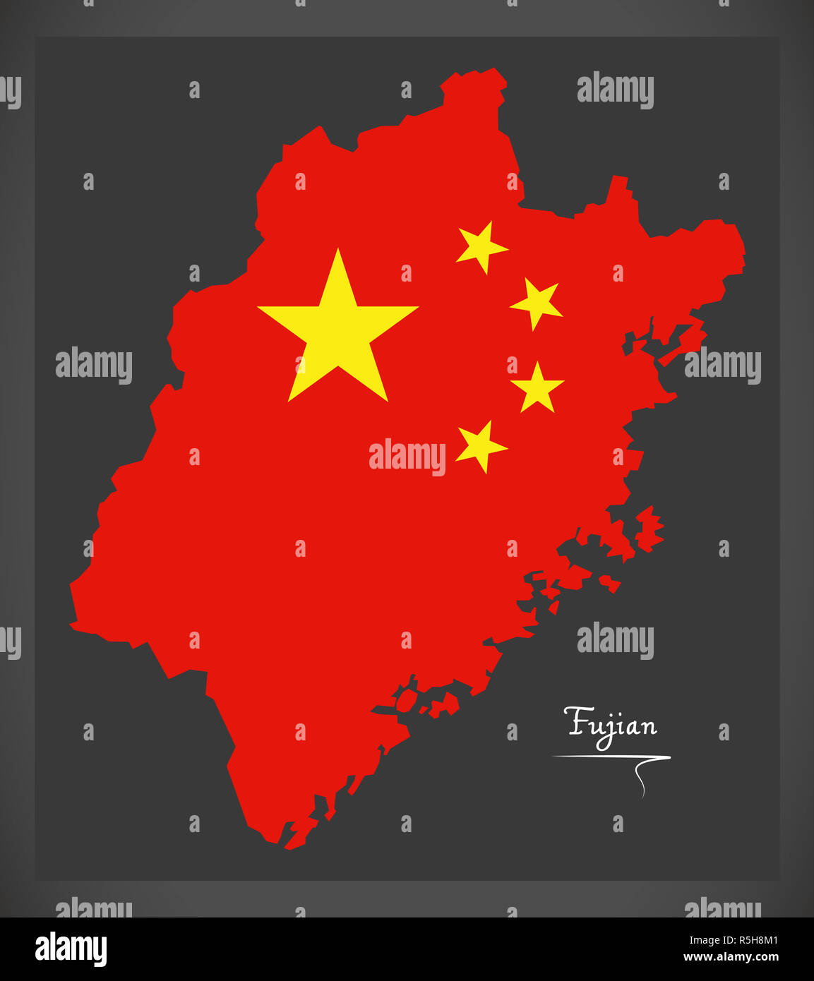 Fujian China map with Chinese national flag illustration Stock Photo ...