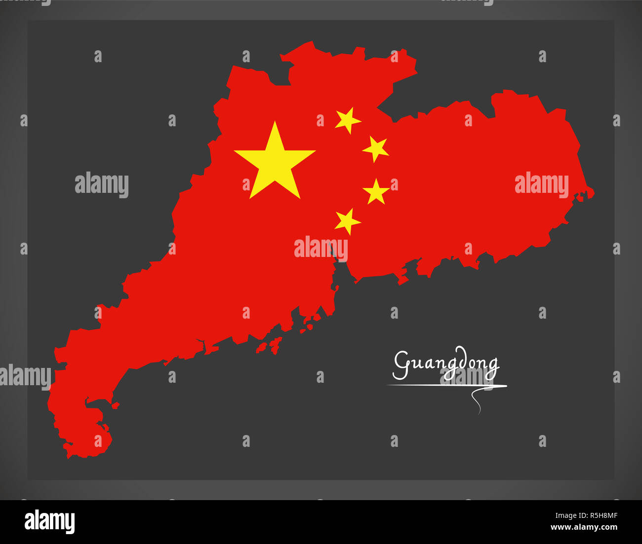 Guangdong China map with Chinese national flag illustration Stock Photo ...