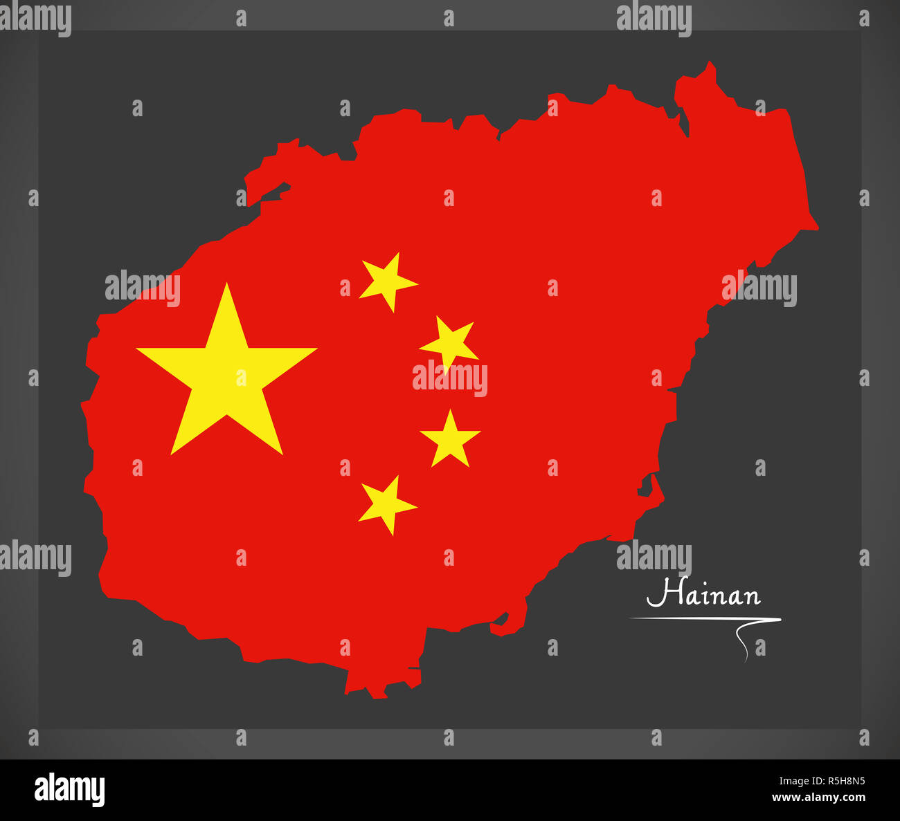Hainan China map with Chinese national flag illustration Stock Photo ...