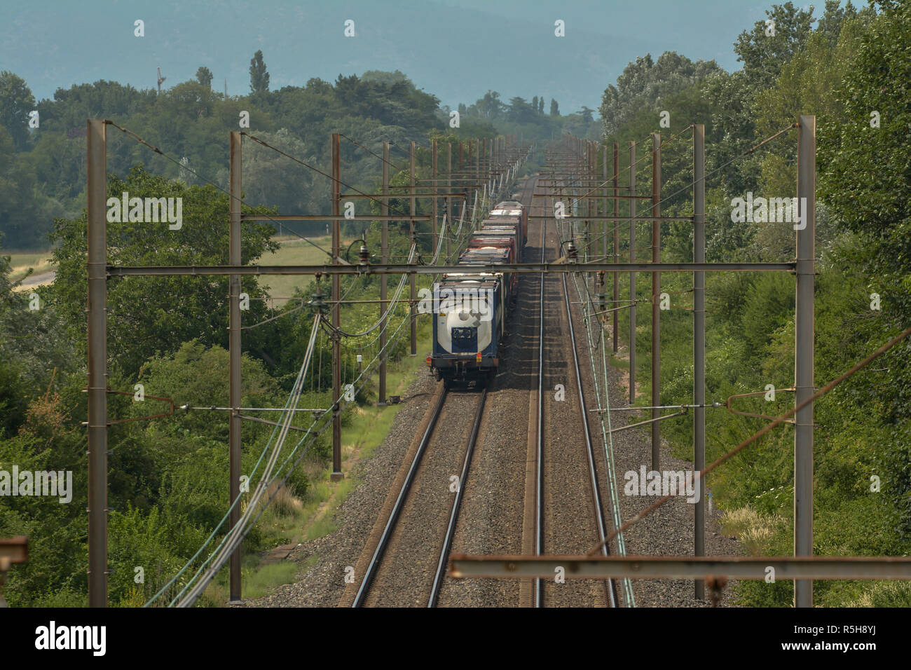 freight train on the railway line Stock Photo - Alamy