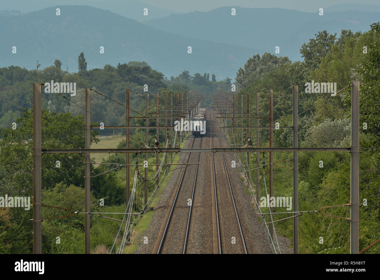 freight train on the railway line Stock Photo - Alamy