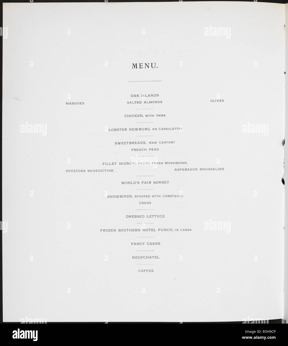 Menu for the tenth annual banquet- Society Sons of the Revolution in ...
