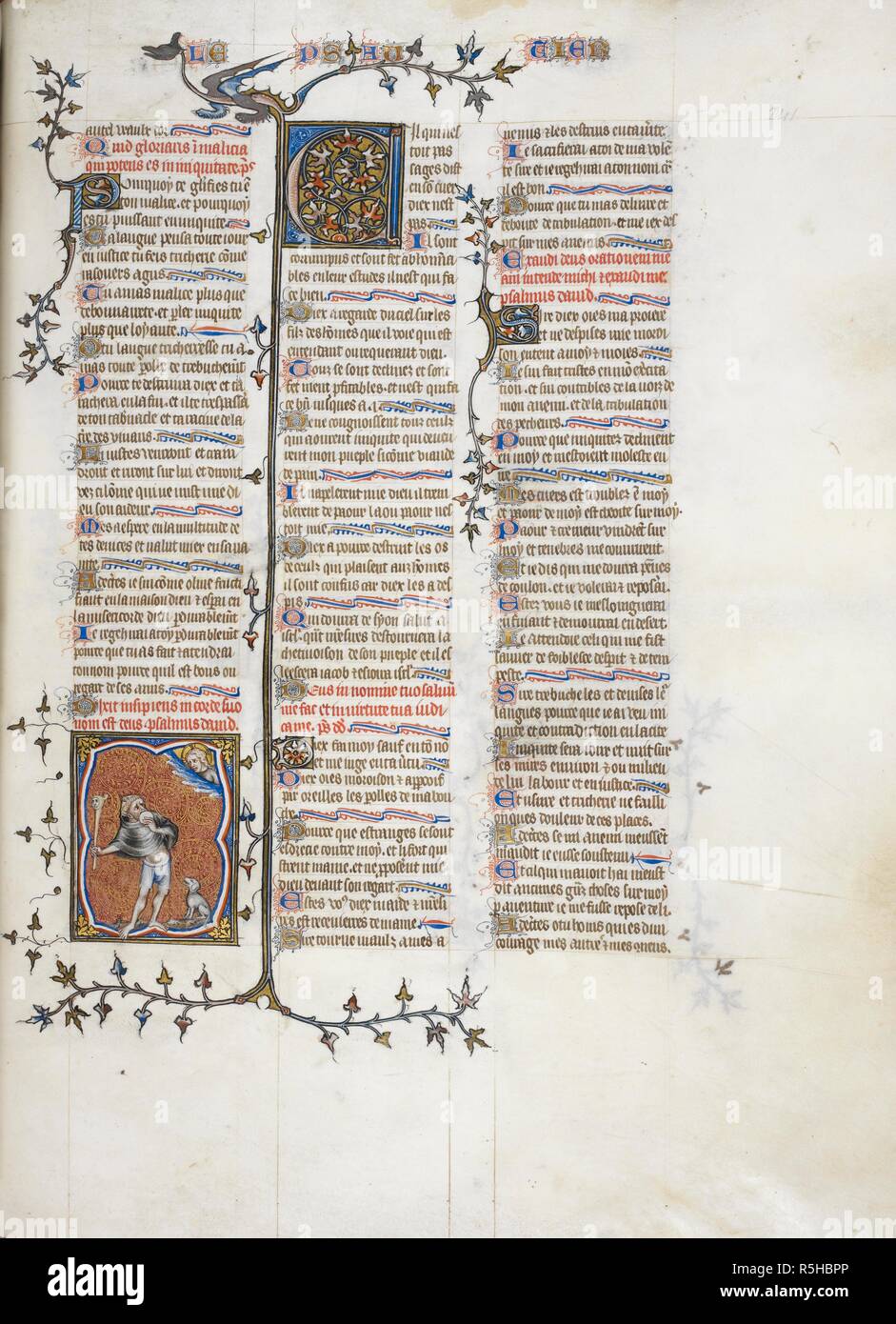 A miniature of the Fool, with a bauble, loaf and dog. La Bible ...