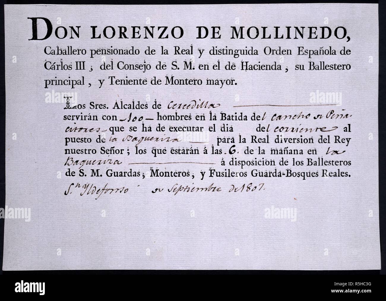 PAPELETA DE REQUERIMIENTO DE HOMBRES PARA OJEOS POR D.LORENZO MOLLINEDO ...