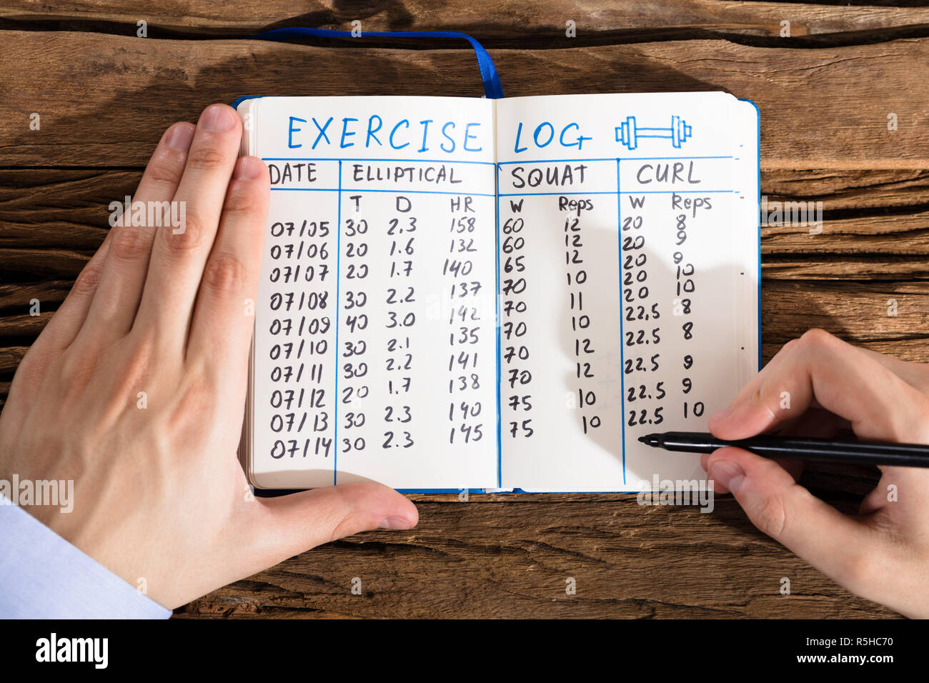 Person Filling Exercise Log On Notebook Stock Photo - Alamy
