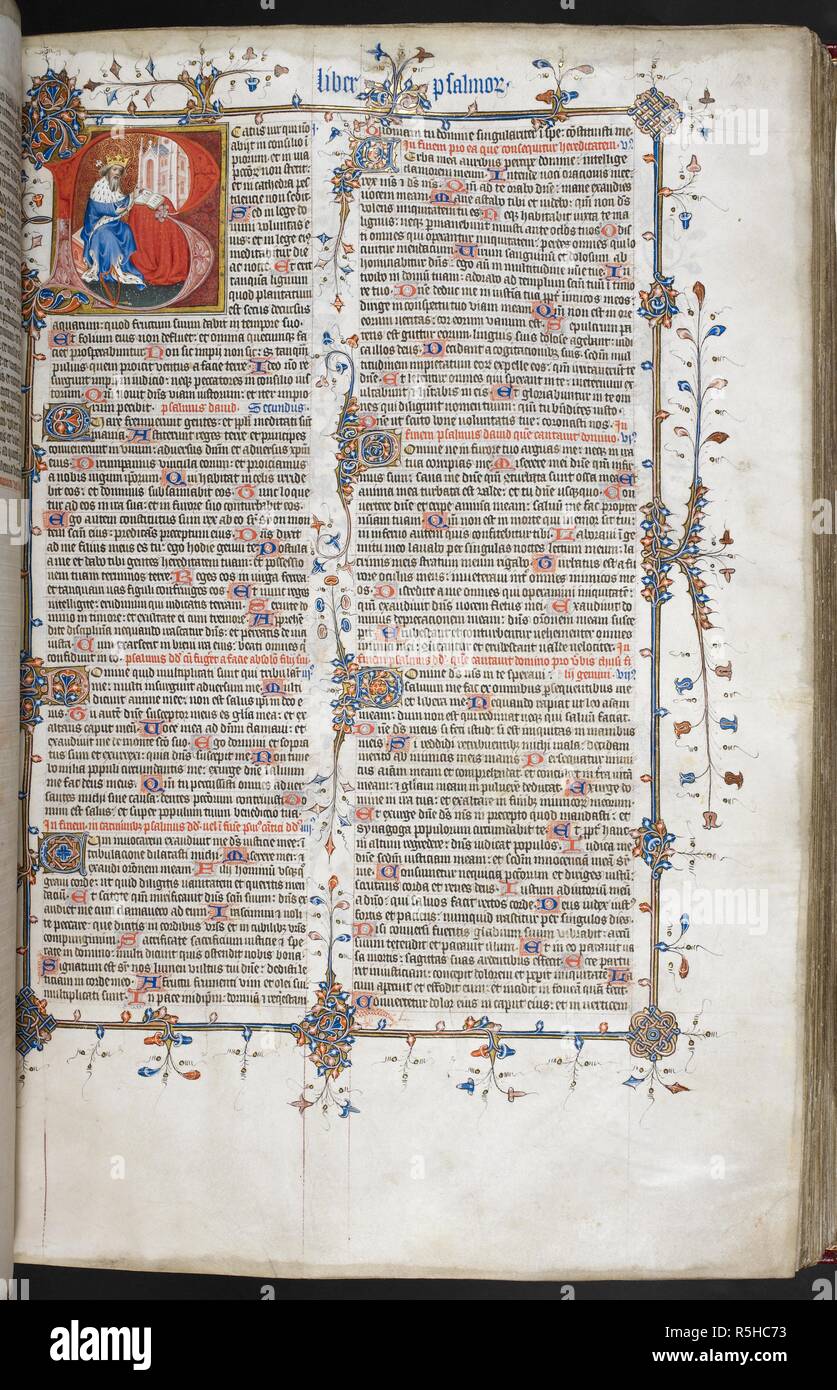 A historiated initial 'B'(eatus) with King David at prie-dieu, with a ...