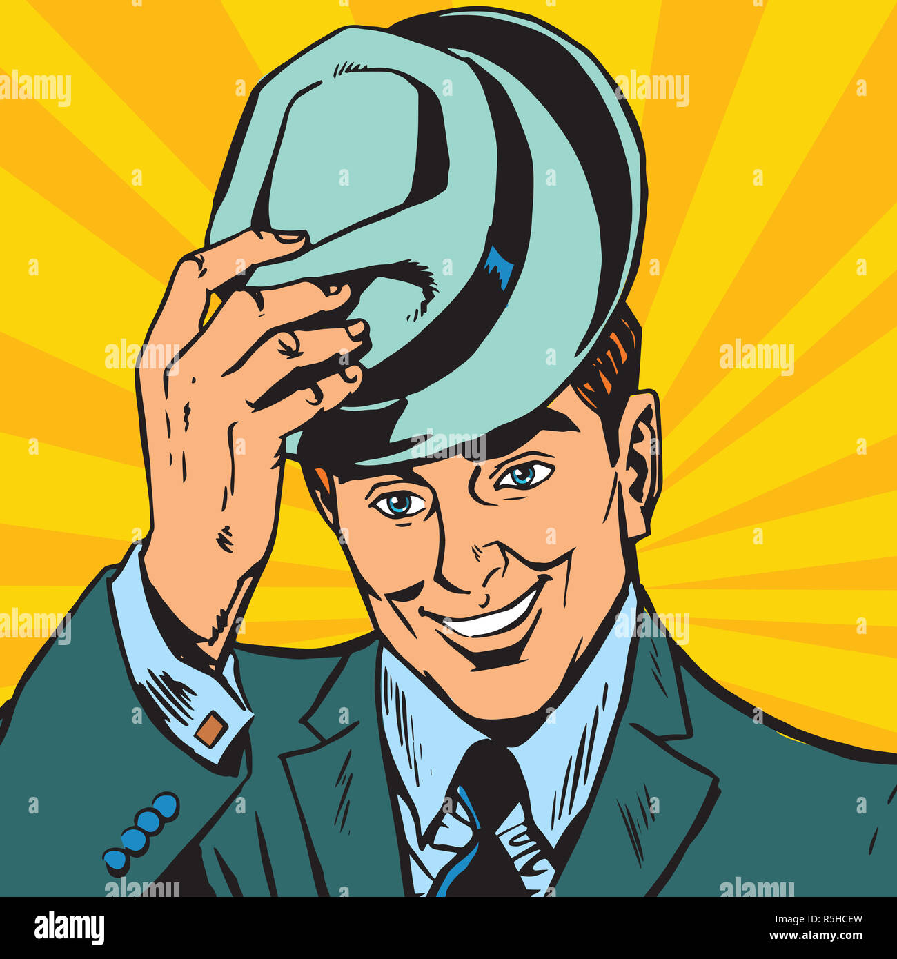 avatar portrait gentle man raises his hat Stock Photo - Alamy