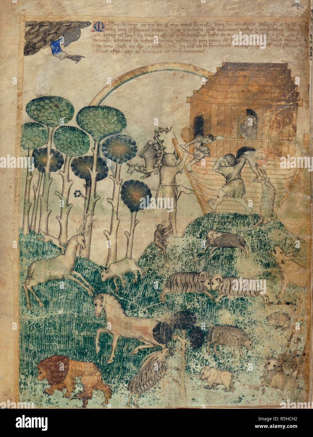 Leaving the Ark. Egerton Genesis Picture Book. England; circa 1360 ...