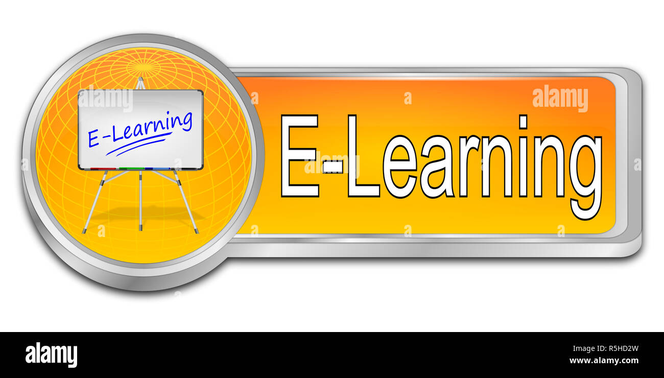 glossy orange E-Learning Button - 3D illustration Stock Photo - Alamy