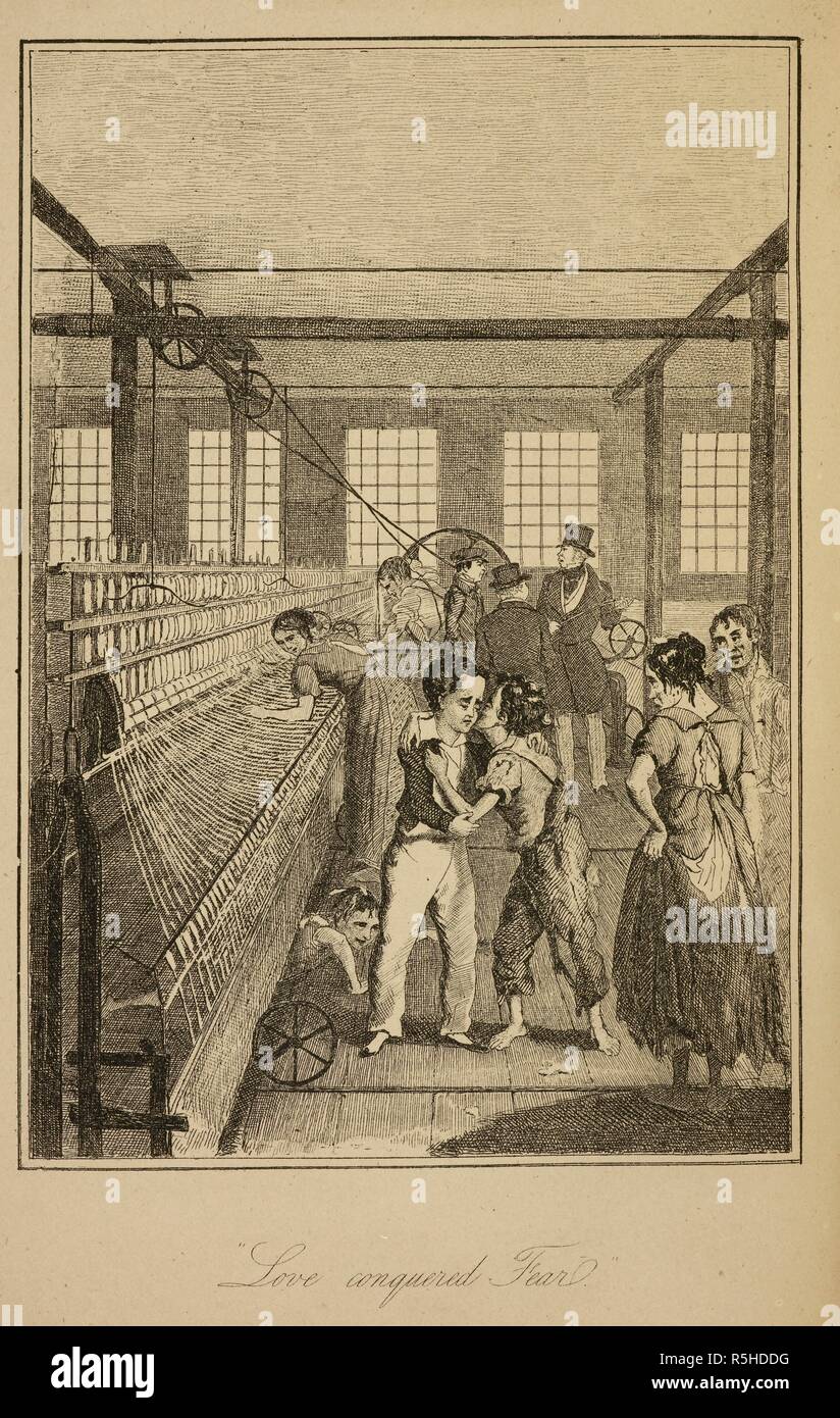 "Love conquered fear." A scene in a factory, possibly a cotton mill ...