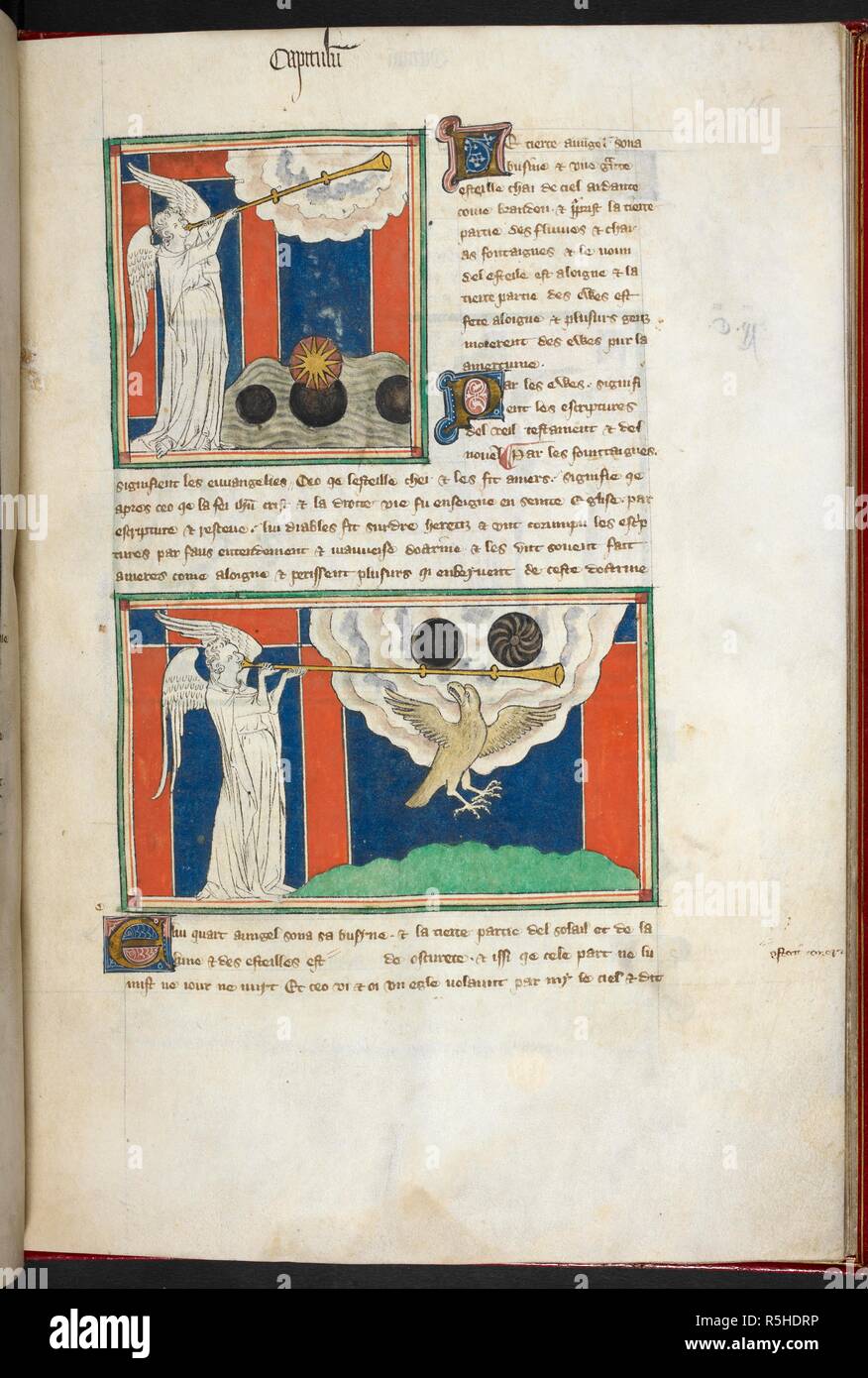 (top), The third angel blows a trumpet; the third vision (a star ...