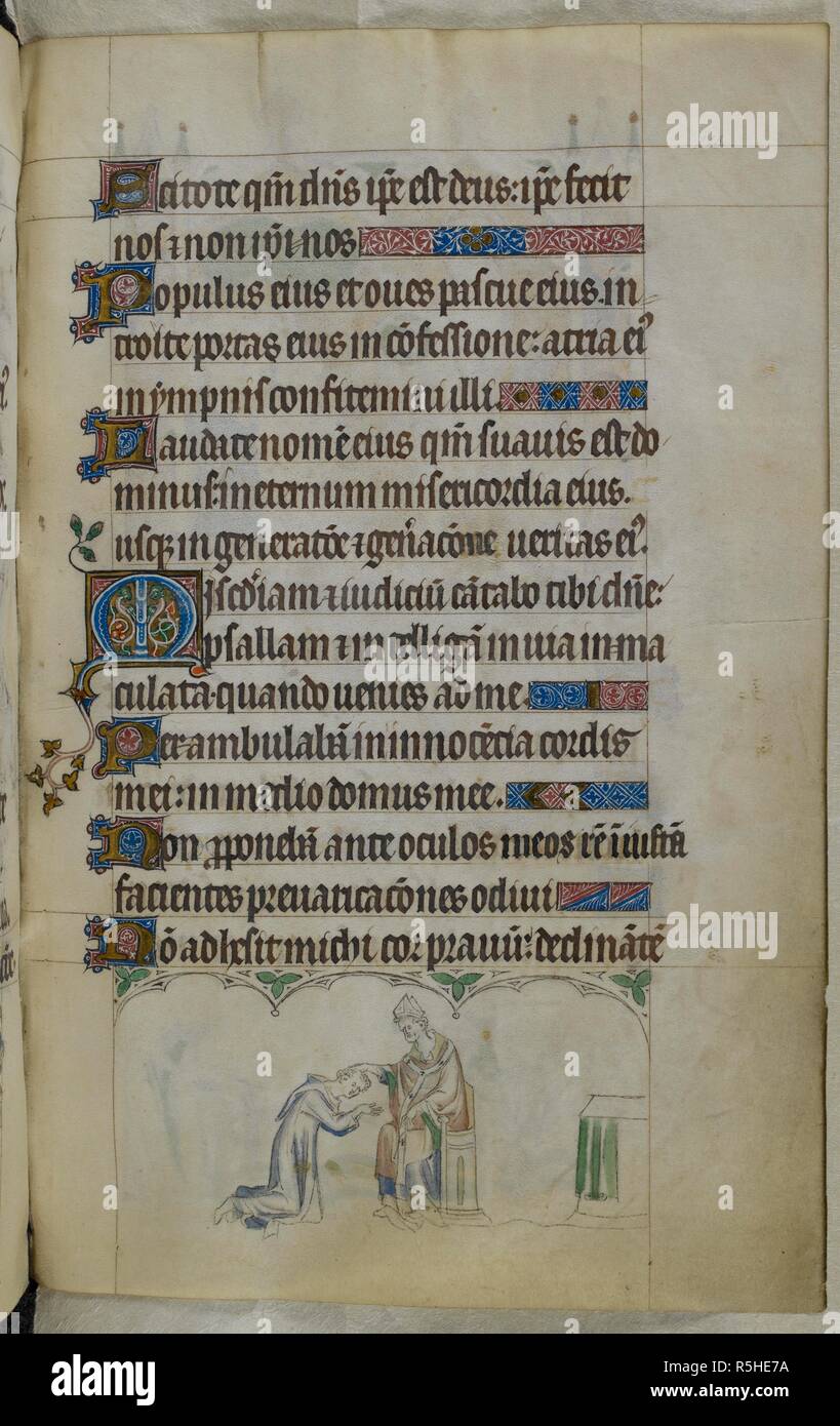 Bas-de-page scene of a priest appealing to Becket, the archbishop, to ...