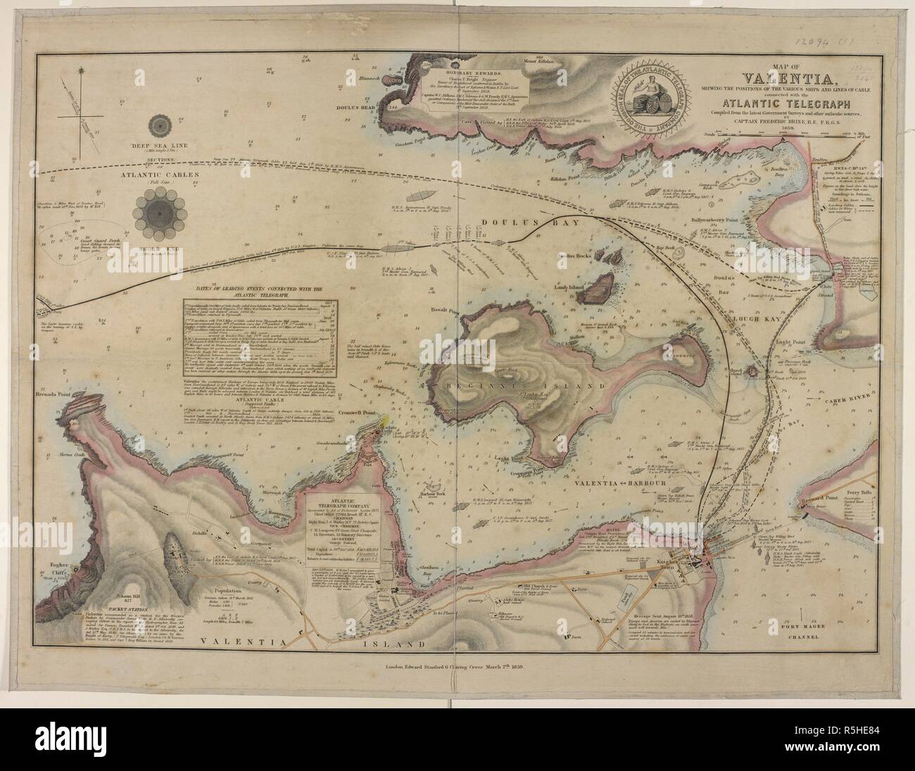 Map showing a coast of Valentia island and the harbour; Doulus bay; and ...