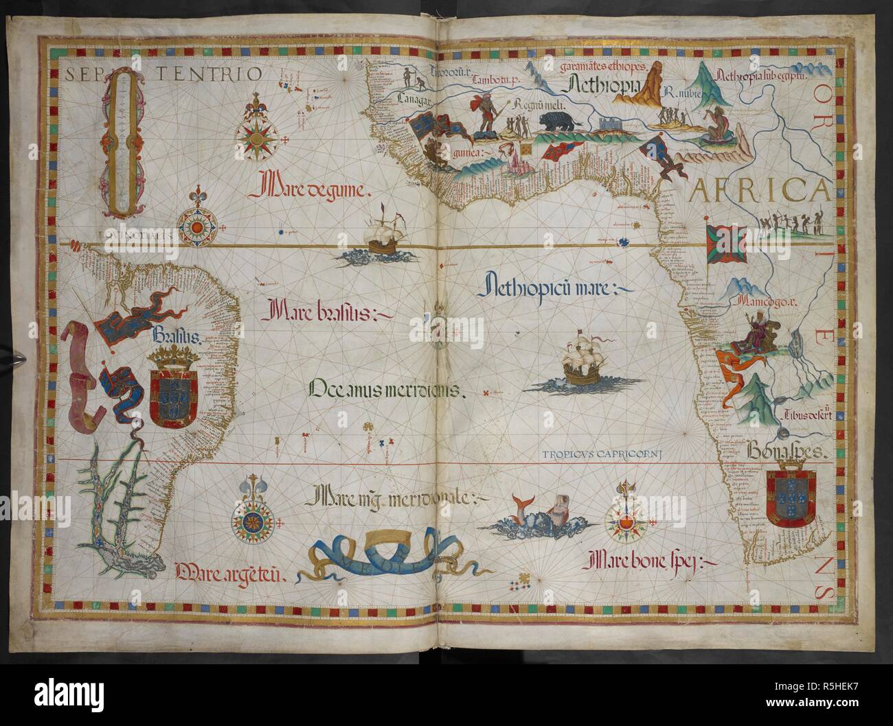 Map of part of the North and South Atlantic Ocean, flanked by South ...