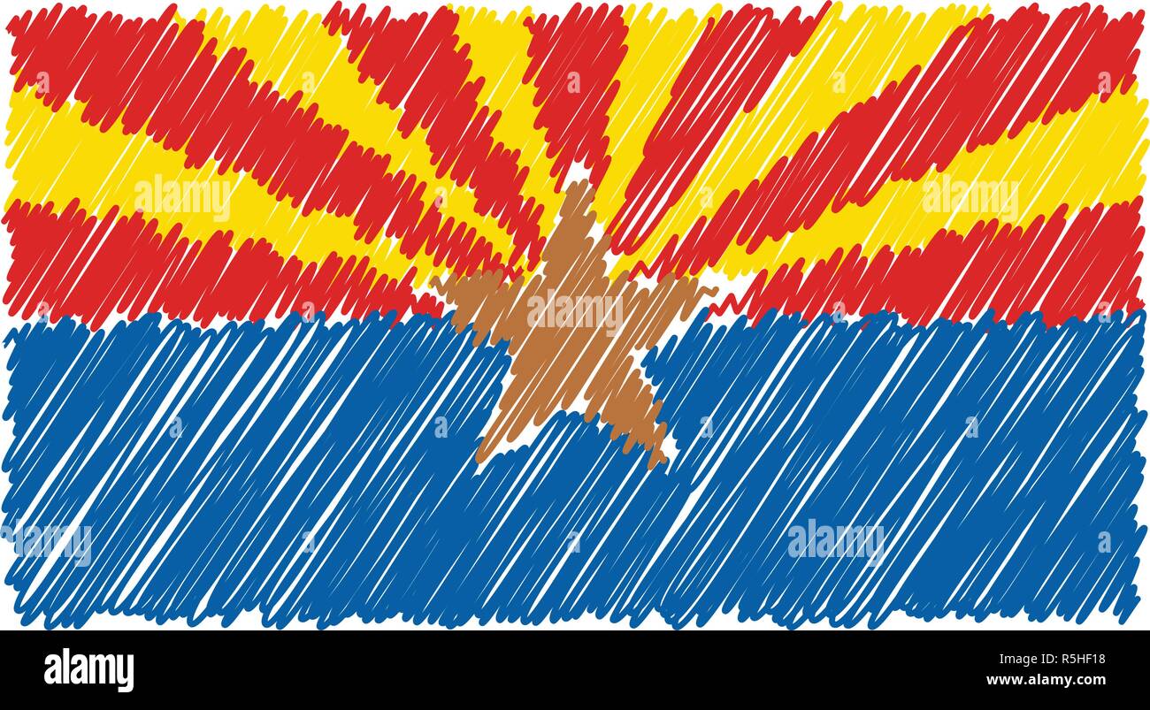 Hand Drawn National Flag Of Arizona Isolated On A White Background ...