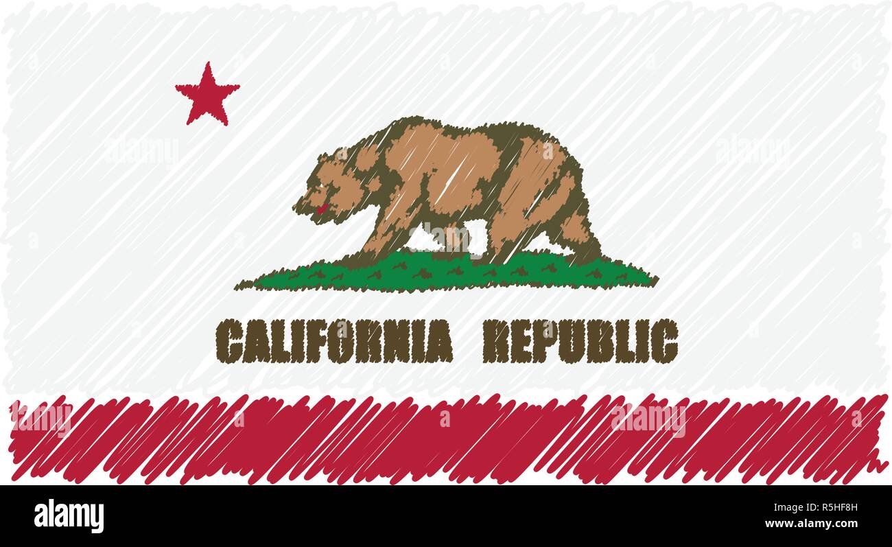 Hand Drawn National Flag Of California Isolated On A White Background ...