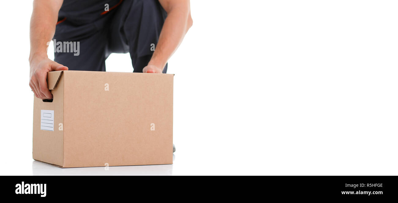 Specialist courier delivery service carries boxes Stock Photo - Alamy