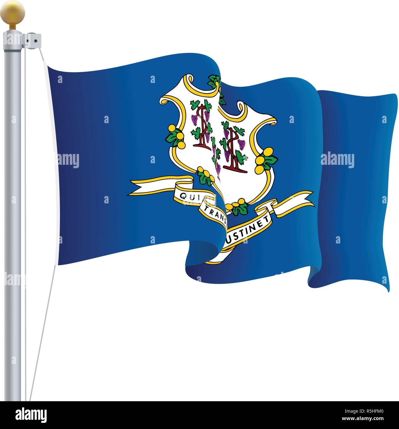 Waving Connecticut Flag Isolated On A White Background. Vector ...