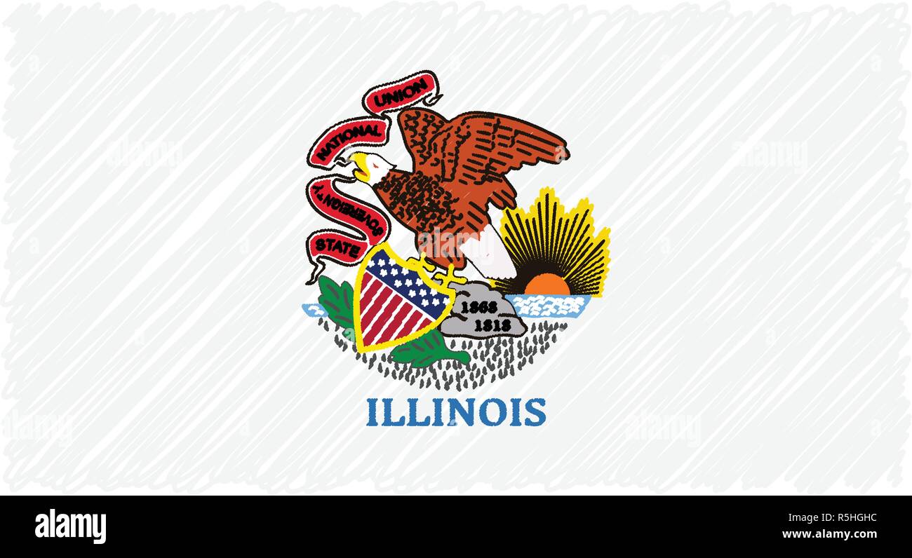 Hand Drawn National Flag Of Illinois Isolated On A White Background ...