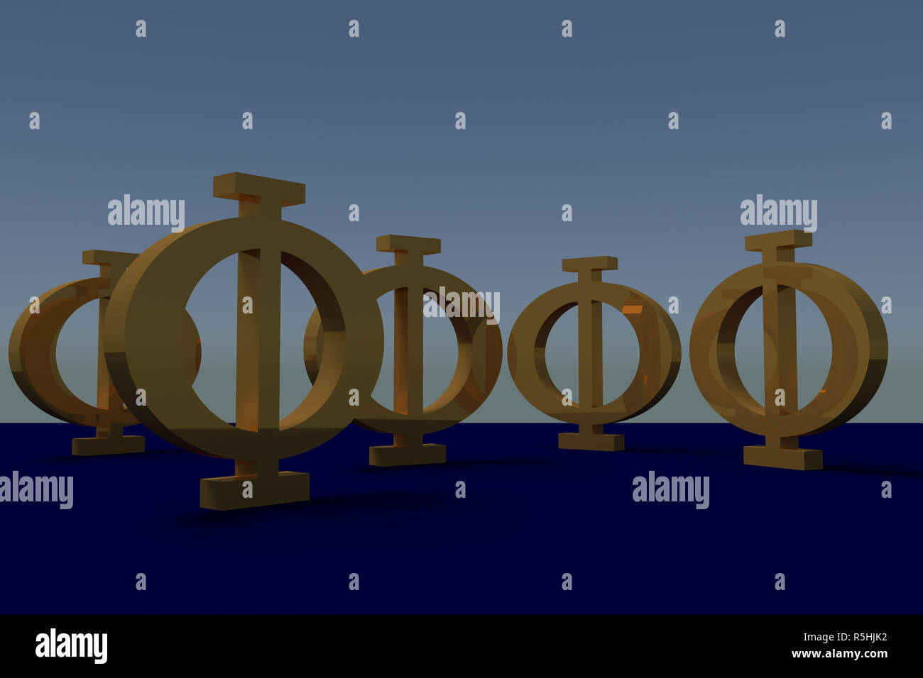 greek phi uppercase letters on blue shining,slightly reflecting surface ...