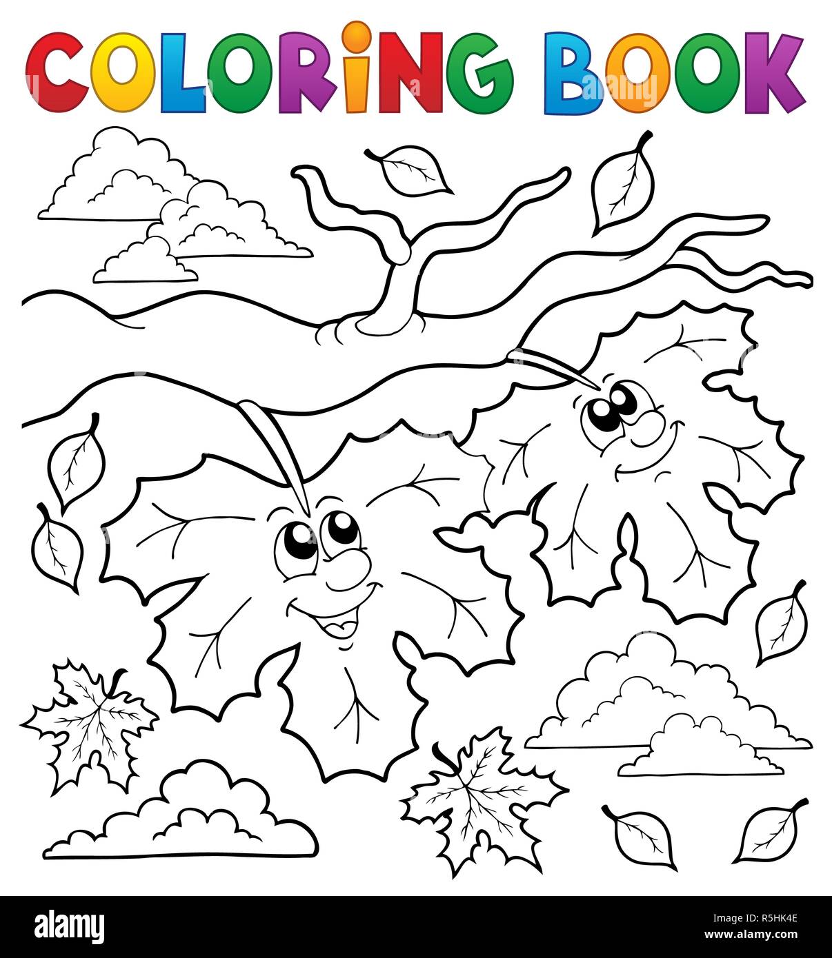 Coloring book happy autumn leaves Stock Photo - Alamy