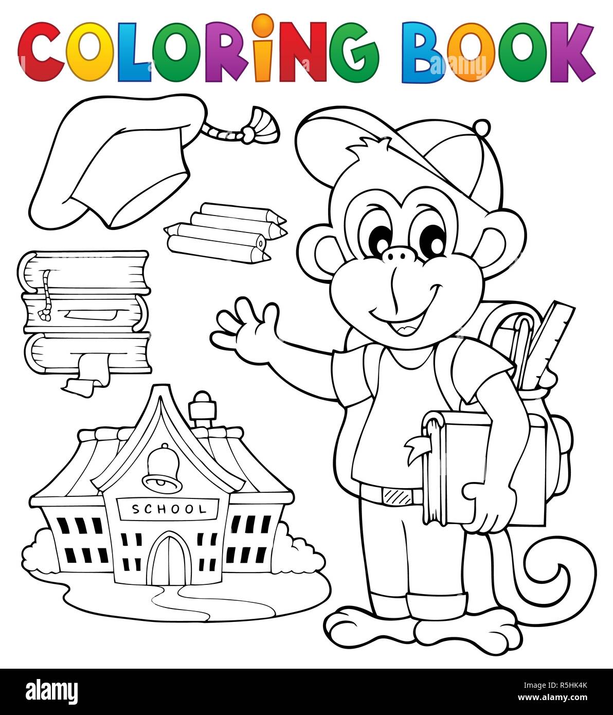 Coloring book school monkey theme 1 Stock Photo - Alamy