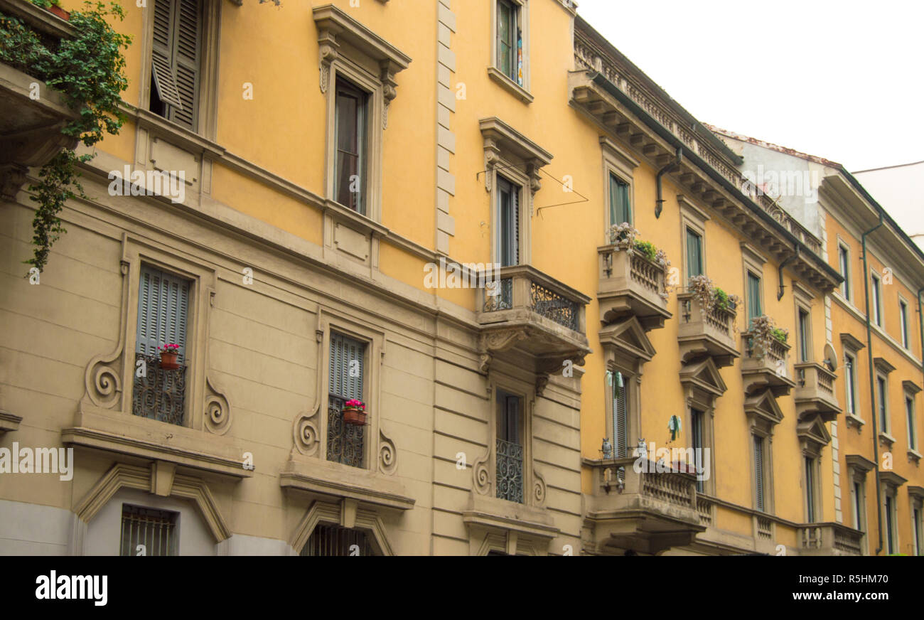 Italy, Milan-October 5, 2018, the facade of a beautiful building of ...