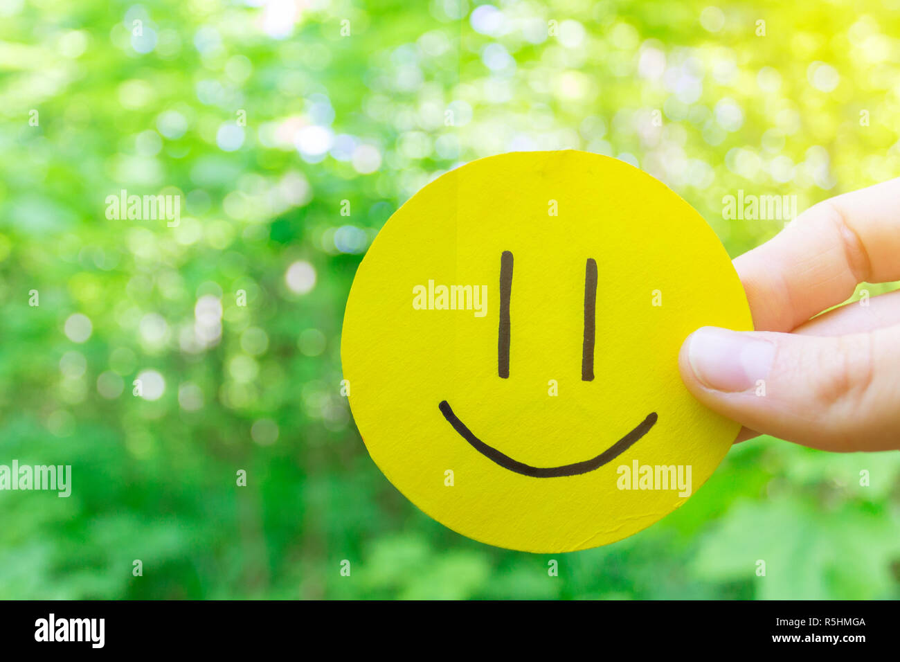 happy smile face made from paper in the nature Stock Photo - Alamy