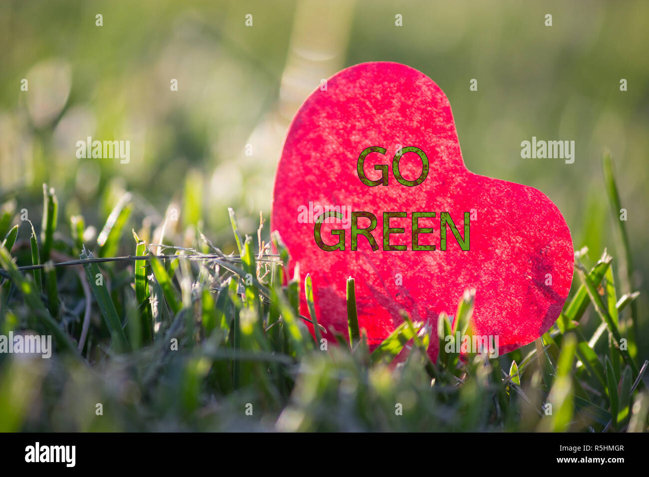 red heart lay on fresh green grass Stock Photo - Alamy