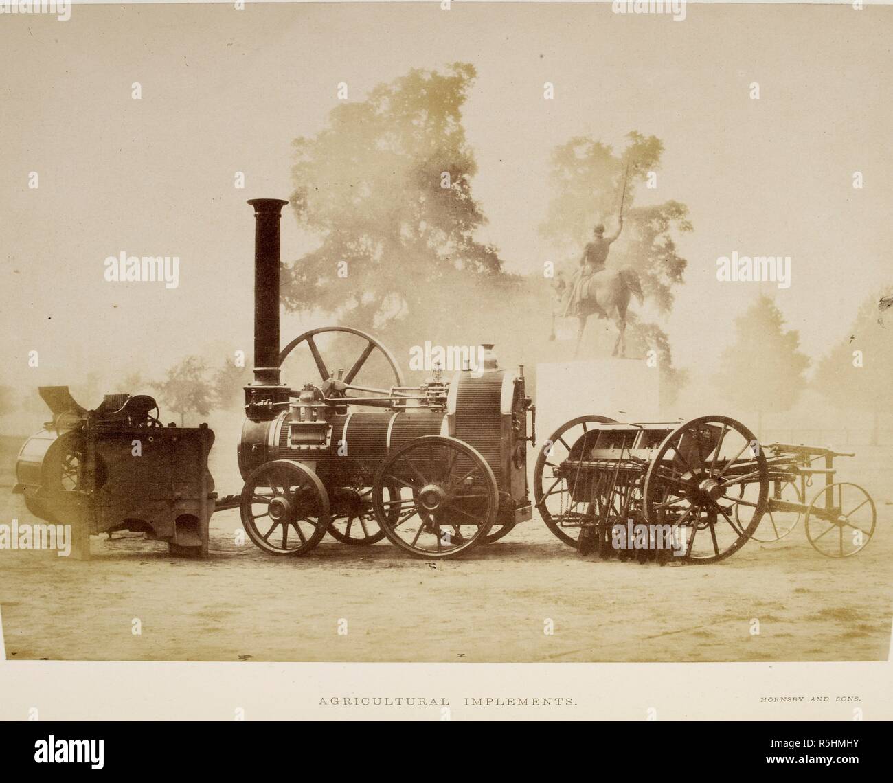 'Agricultural implements at the Great Exhibition, 1851'. A locomotive ...