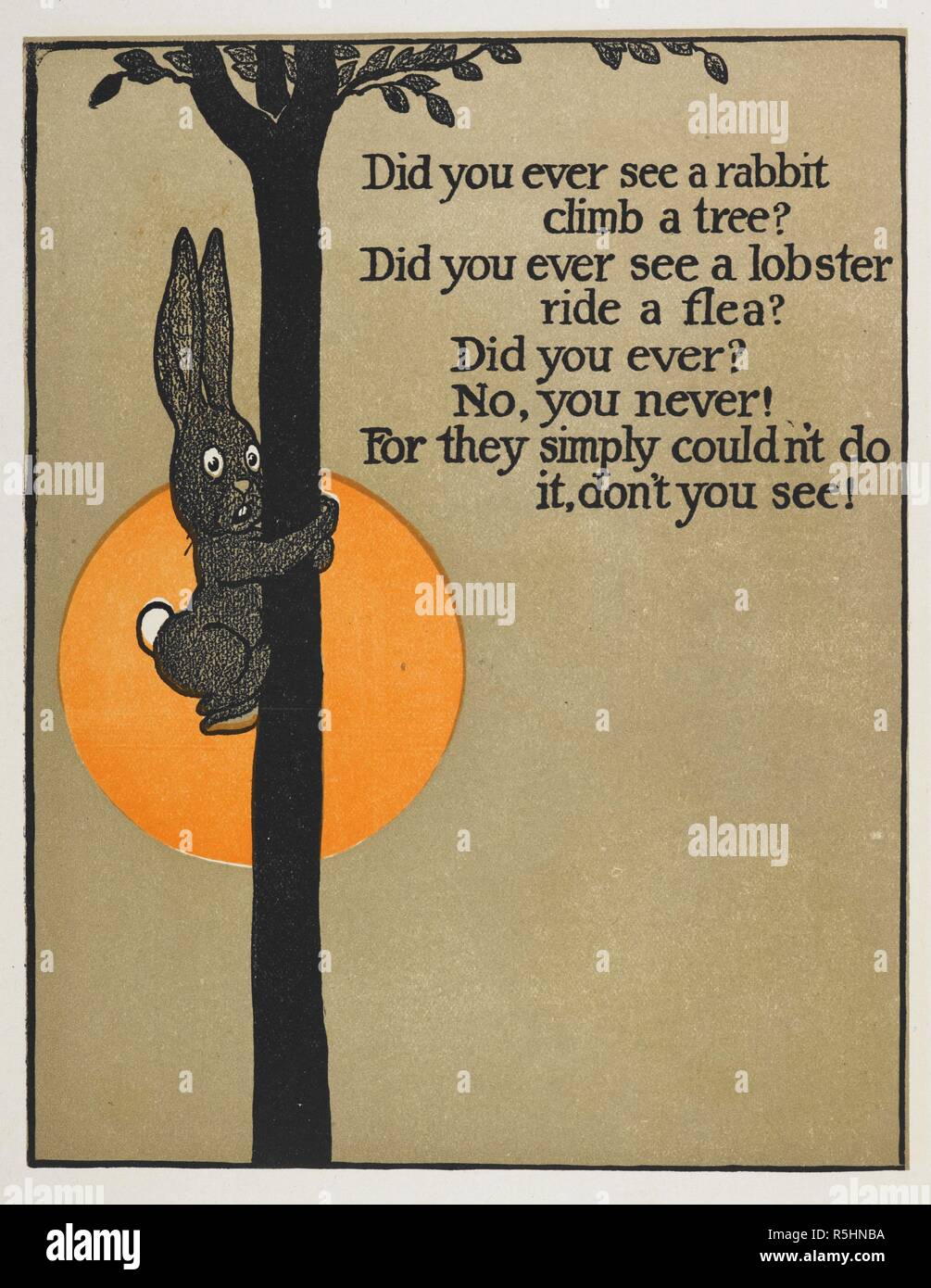 A rabbit climbing a tree. Colour illustration for a children's book ...