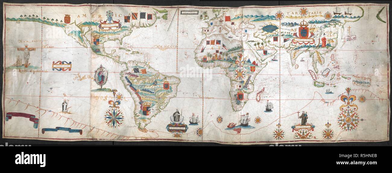 Map of the World, with coats of arms of various countries. . Portugal ...