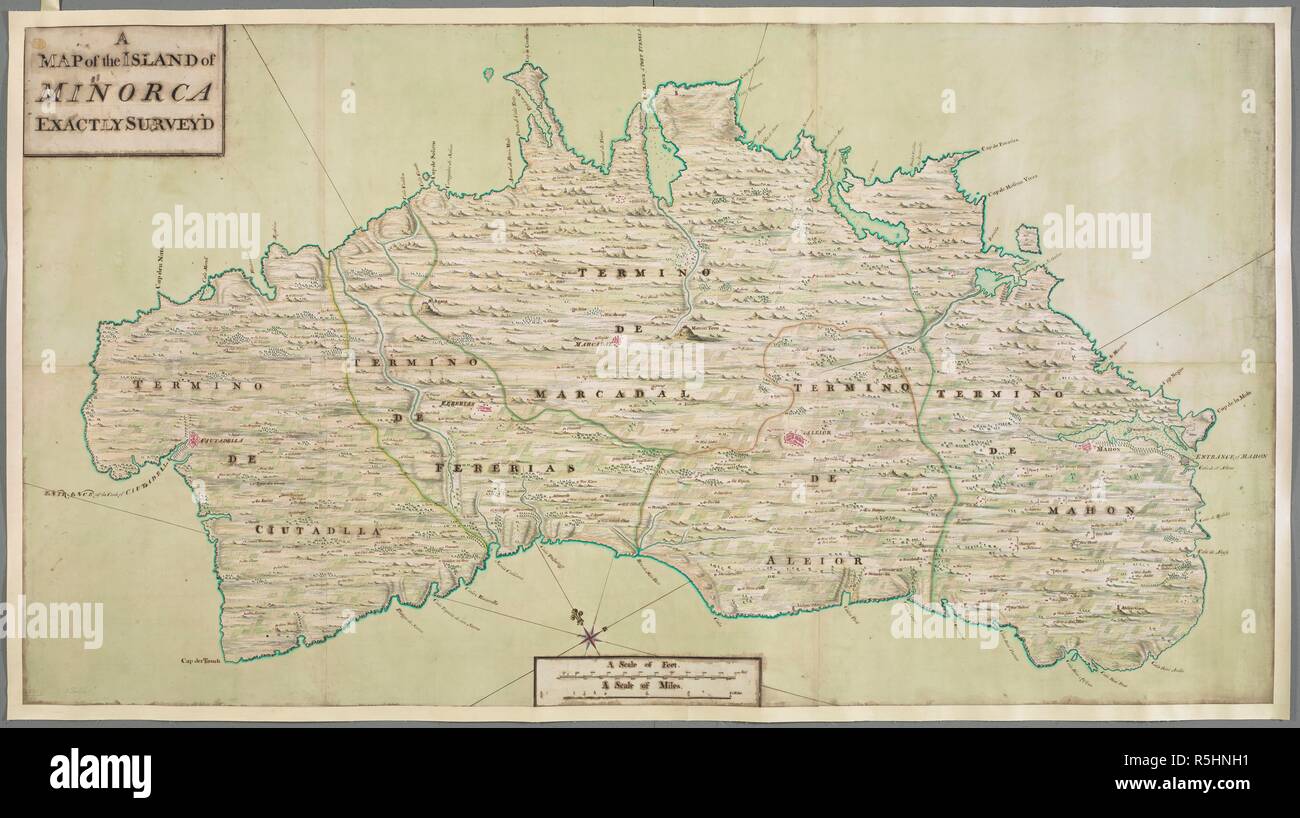 A manuscript map of Minorca produced before the Seven Years' War when ...