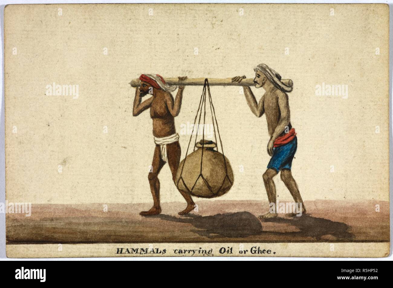Hammals carrying oil or ghee. Bombay Views and Costume. 1810-11. India ...