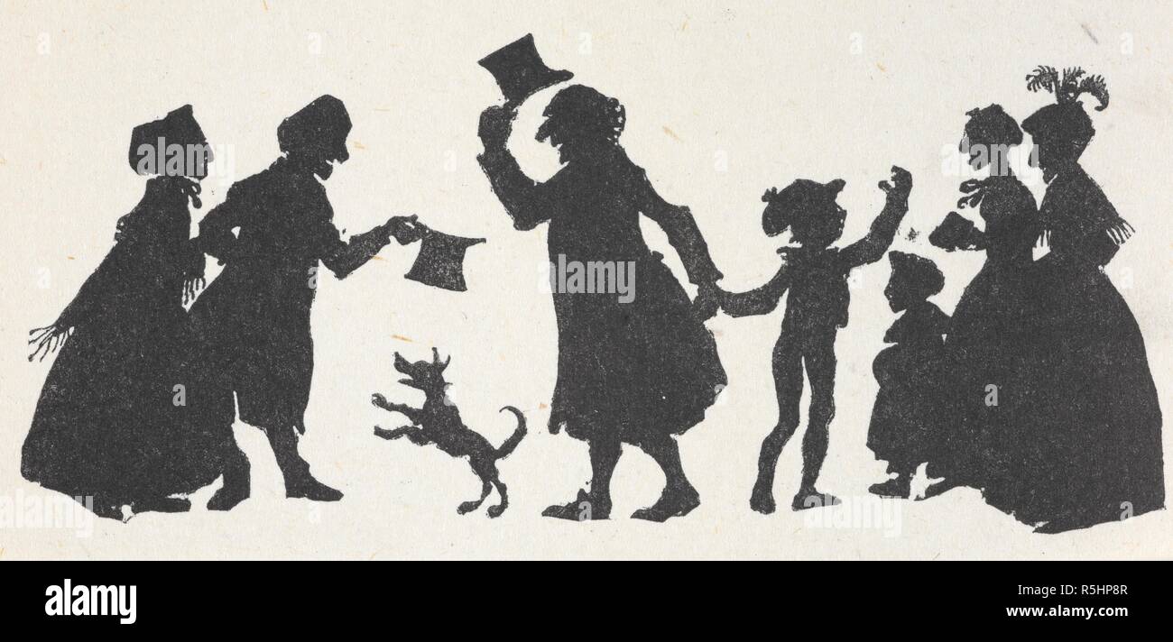 Silhouette of a young boy and a man greeting people on the way home ...